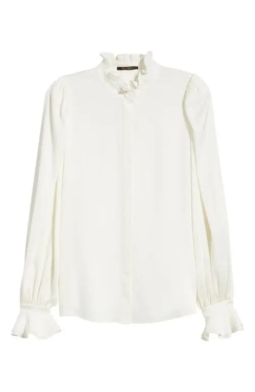 Kobi Halperin Harley Ruffle Puff Shoulder Stretch Silk Shirt - Ivory
