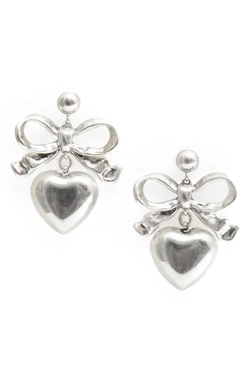 Clare V. Bow & Heart Drop Earrings - Silver