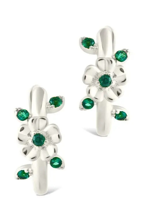 Sterling Forever Cambrie Cubic Zirconia Flower Hoop Earrings - Silver