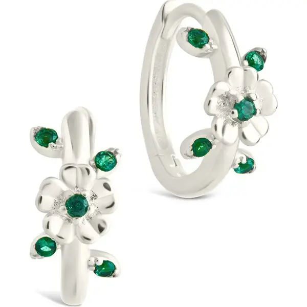 Sterling Forever Cambrie Cubic Zirconia Flower Hoop Earrings - Silver