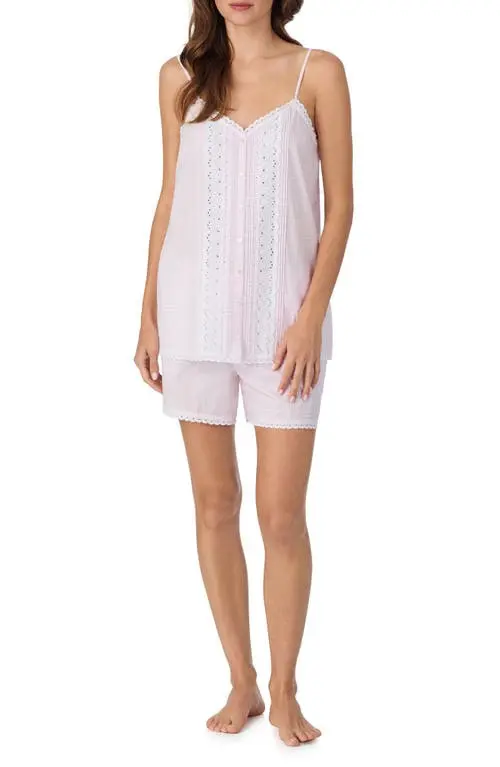 Eileen West Eyelet Trim Cotton Short Pajamas - Pink Chalk