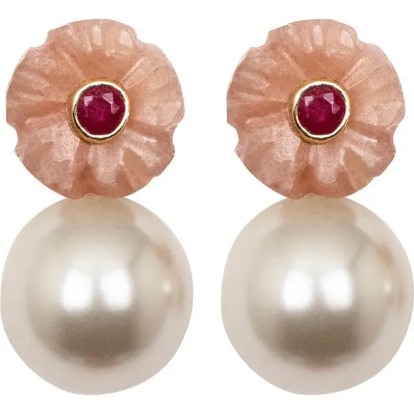 JENNIFER BEHR Libby Faux Pearl Earrings - Peach Moonstone
