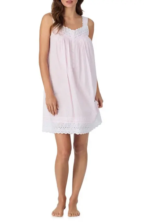 Eileen West Lace Eyelet Cotton Chemise - Pink Check