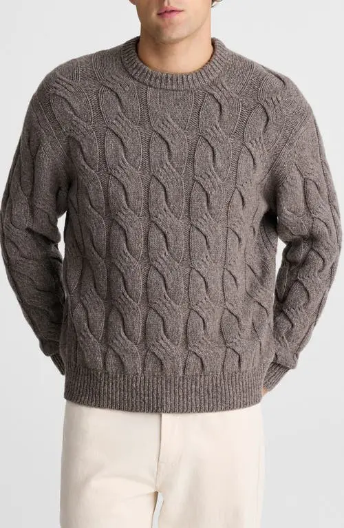 Madewell Crewneck Cable Knit Wool Blend Sweater - Heather Dark Driftwood
