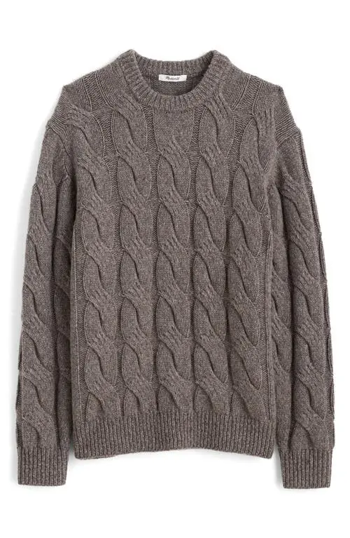 Madewell Crewneck Cable Knit Wool Blend Sweater - Heather Dark Driftwood