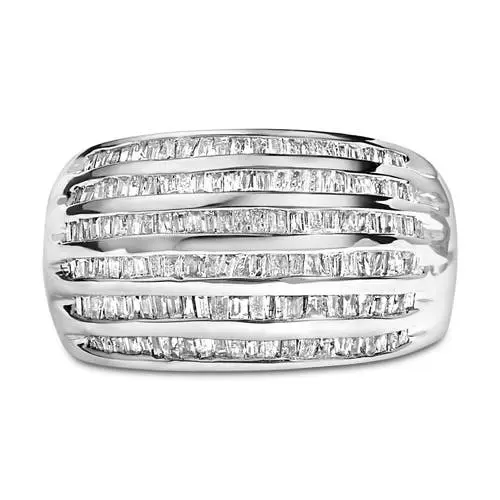 HAUS OF BRILLIANCE Silver 1.0 Cttw Channel Set Baguette Diamond Ring - White