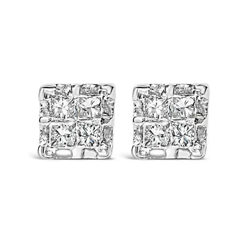 HAUS OF BRILLIANCE 10k Gold Diamond Princess Stud Earrings - Yellow