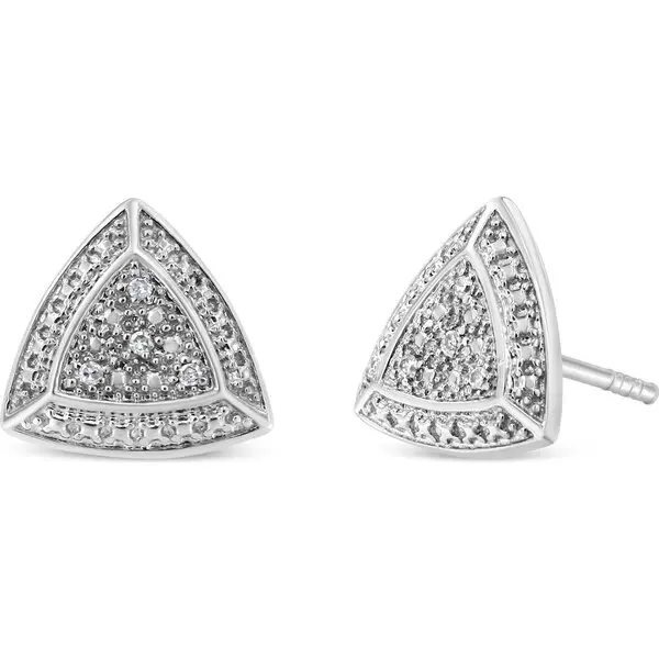 HAUS OF BRILLIANCE Silver Diamond-accented Trillion Stud Earrings - White