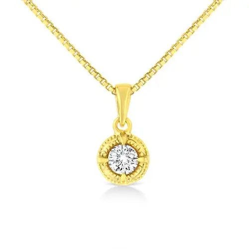 HAUS OF BRILLIANCE 14k Gold Plated Silver 1/3 Cttw Diamond Solitaire Milgrain Pendant Necklace - Yellow