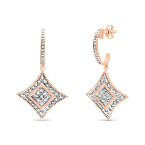 HAUS OF BRILLIANCE 14k Rose Gold Plated Silver Diamond Accent Dangle Rhombus Earrings - Pink