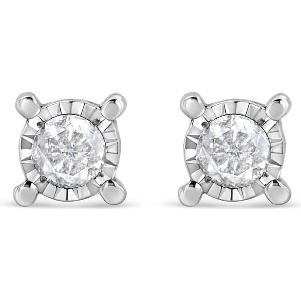 HAUS OF BRILLIANCE Silver 1.0 Ct Diamond Miracle Solitaire Stud Earrings - White