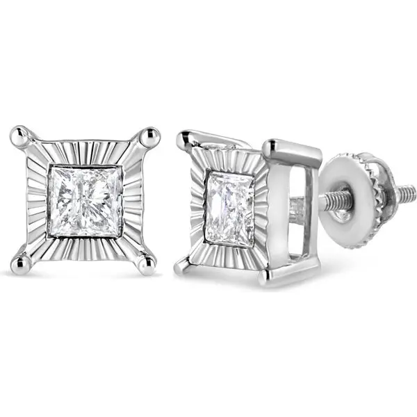 HAUS OF BRILLIANCE 1.0 Cttw Diamond Princess Solitaire Stud Earrings - White