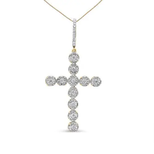 HAUS OF BRILLIANCE 10k Gold 5/8 Cttw Diamond Link Cross Pendant Necklace - Yellow