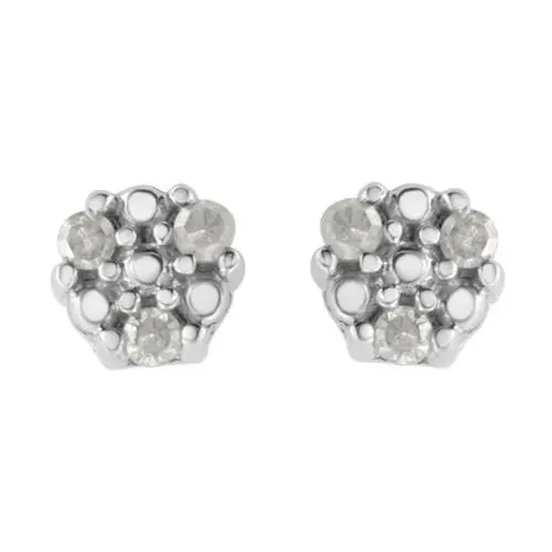 HAUS OF BRILLIANCE Silver 1/10 Ct Diamond Stud Earrings - White