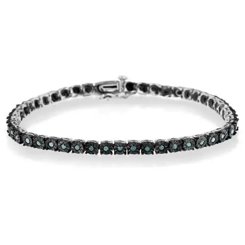 HAUS OF BRILLIANCE Black Rhodium Plated Silver 1.0 Cttw Diamond Tennis Bracelet - White