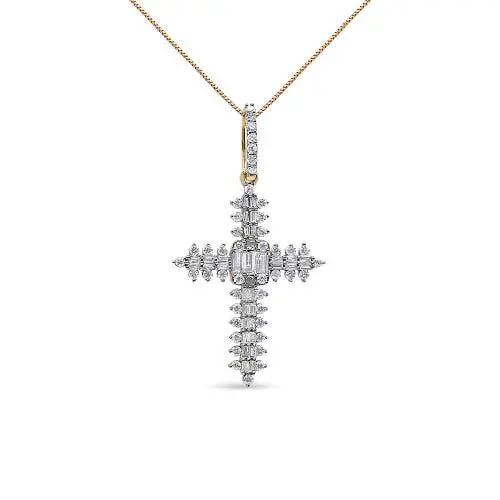 HAUS OF BRILLIANCE 10k Gold 7/8 Ctw Diamond Cross Pendant - Yellow