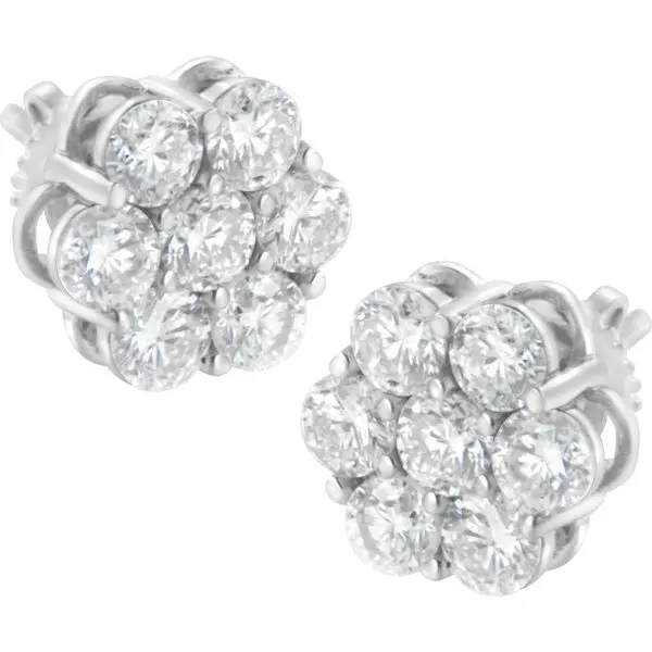HAUS OF BRILLIANCE Silver 2 Ct Floral Composite 7 Stone Diamond Stud Earrings - White