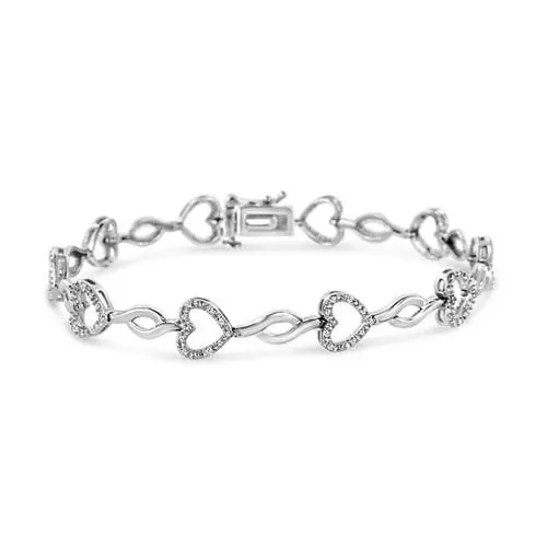 HAUS OF BRILLIANCE Silver 1/4 Cttw Diamond Heart And Leaf Link Bracelet - White