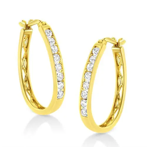 HAUS OF BRILLIANCE 14k Gold Plated Diamond Hoop Earrings - Yellow