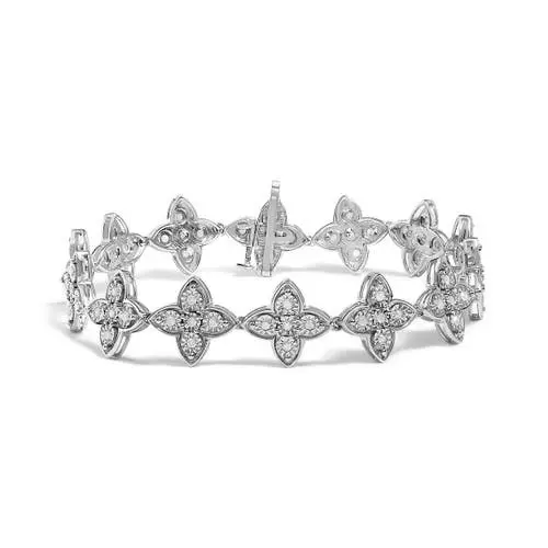 HAUS OF BRILLIANCE Sterling Silver 1.0 Cttw Diamond Clover Link Bracelet - White