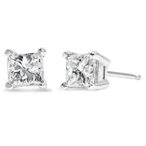 HAUS OF BRILLIANCE 14k Gold 1.00 Cttw Square Diamond Solitaire Stud Earrings - White