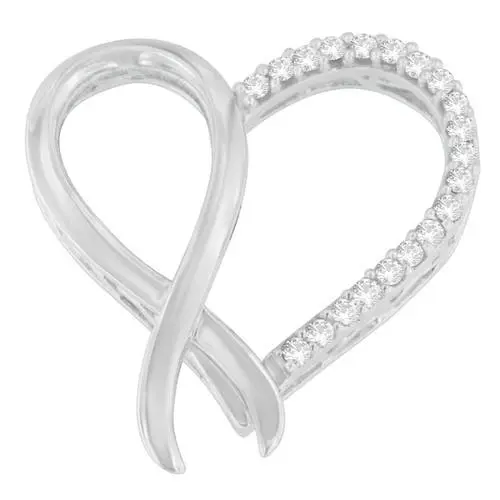 HAUS OF BRILLIANCE Silver Diamond Ribbon And Heart Pendant Necklace - White