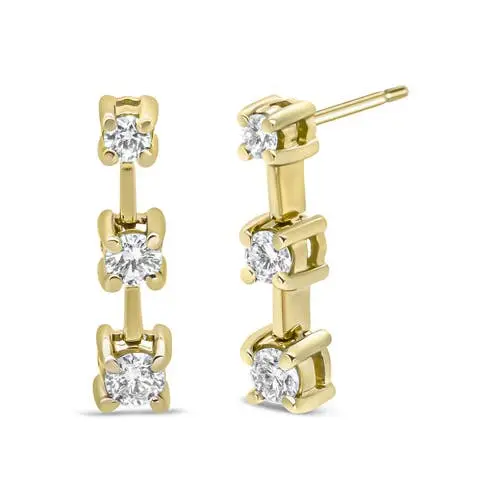 HAUS OF BRILLIANCE 14k Gold 1/2cttw Round Diamond Three Stone Stud Earrings - Yellow