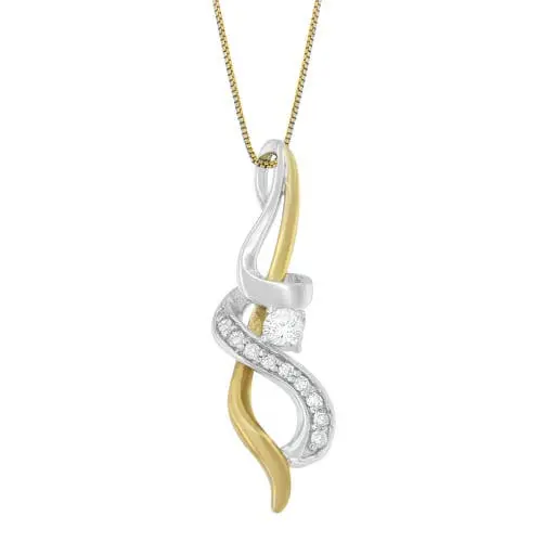 HAUS OF BRILLIANCE 10k Two-tone Gold 1/5 Cttw Diamond Swirl Pendant Necklace - Yellow
