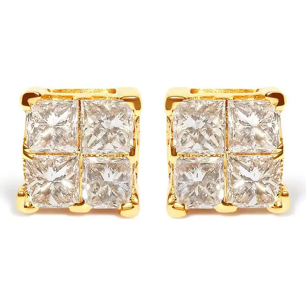 HAUS OF BRILLIANCE 10k Gold 3/4 Ct Diamond Princess Stud Earrings - Yellow