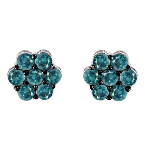 HAUS OF BRILLIANCE 1.0 Cttw Blue Diamond Floral Stud Earrings - White
