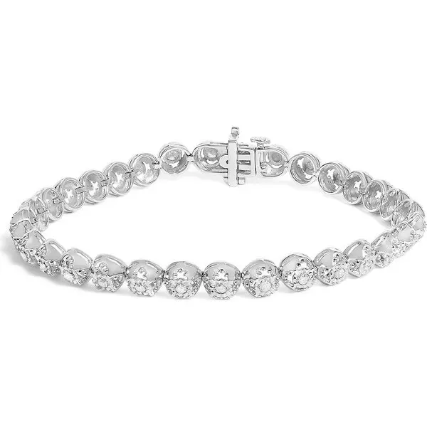 HAUS OF BRILLIANCE 1.0 Cttw Diamond Open Quatrefoil Flower Link Bracelet - White