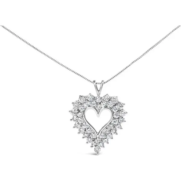 HAUS OF BRILLIANCE Silver 4.0 Cttw Diamond Two Row Open Heart 18" Pendant Necklace - White