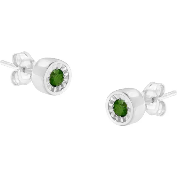 HAUS OF BRILLIANCE Silver Stud Earrings With Green Diamonds - White