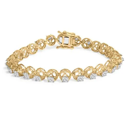 HAUS OF BRILLIANCE 14k Gold Plated Silver 3 9/10 Cttw Diamond Buttercup Tennis Bracelet - Yellow