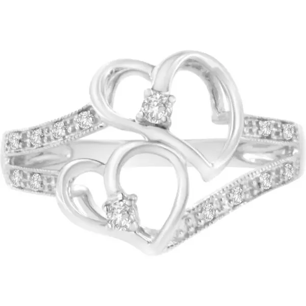 HAUS OF BRILLIANCE 14kt Gold 1/10 Cttw Diamond Twin Heart Ring - White