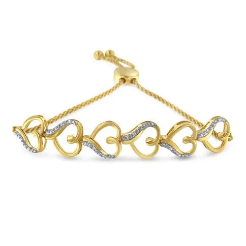 HAUS OF BRILLIANCE 10k Gold Over Silver Diamond Accented Open Hearts Bolo Bracelet - Yellow