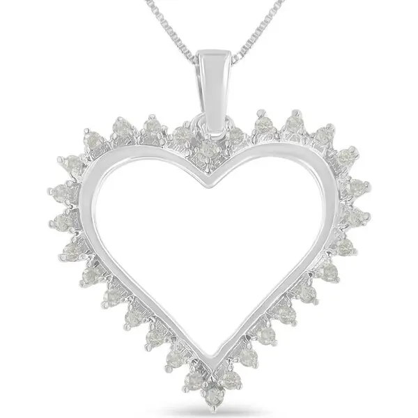 HAUS OF BRILLIANCE 1/4 Cttw Diamond And Silver Open Heart Pendant Necklace - White