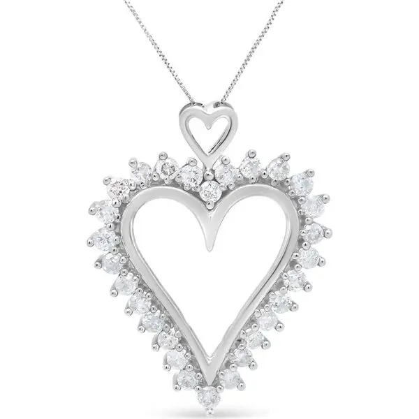 HAUS OF BRILLIANCE Silver 1 3/4 Cttw Round Diamond Open Heart Pendant Necklace - White