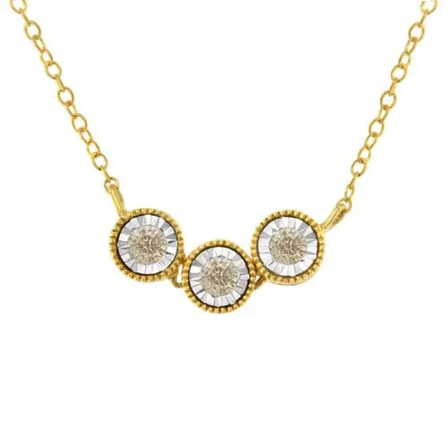 HAUS OF BRILLIANCE Two-toned Sterling Silver Champagne Diamond Three-stone Necklace - Yellow