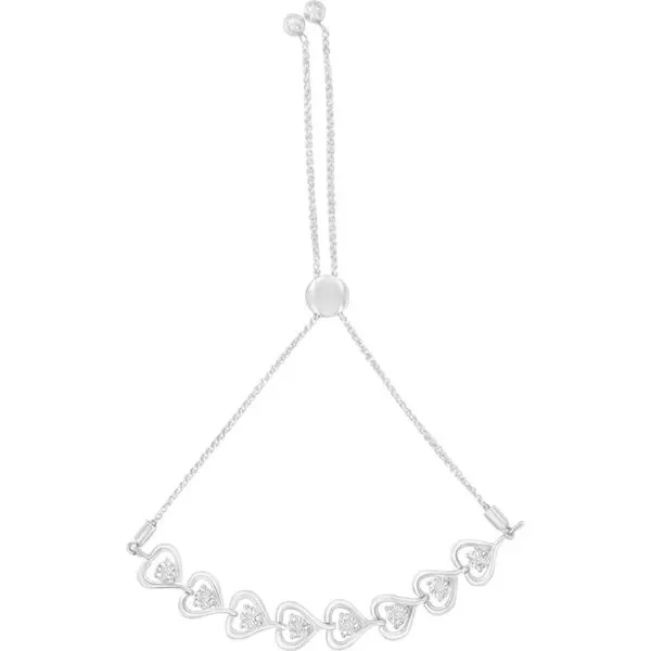 HAUS OF BRILLIANCE Diamond And .925 Sterling Silver Woven Heart Bolo Bracelet - White