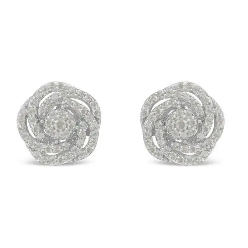 HAUS OF BRILLIANCE 10kt Gold 1/2ct Diamond Flower Stud Earrings - White