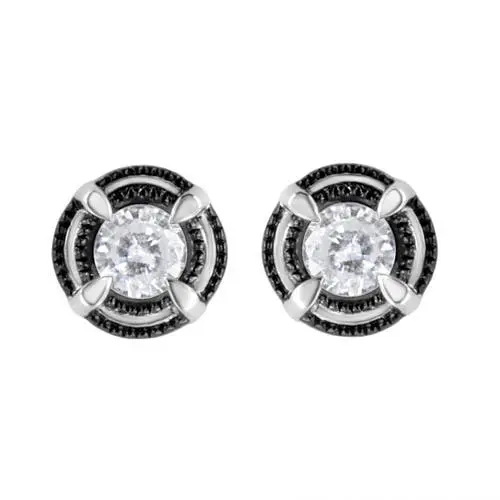 HAUS OF BRILLIANCE Black Rhodium Plated Diamond Halo Stud Earrings - White