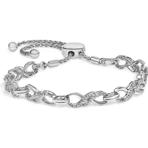 HAUS OF BRILLIANCE Silver Diamond Infinity Link Bolo Bracelet - White