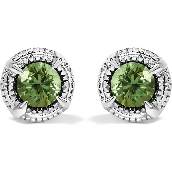 HAUS OF BRILLIANCE Silver 1/3 Cttw Solitaire Stud Earrings - Green Diamond