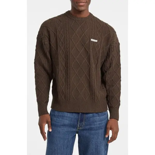 Guess Organic Cotton Blend Cable Knit Sweater - Dark Luxe Brown