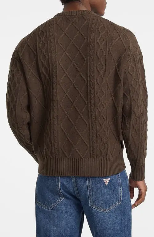 Guess Organic Cotton Blend Cable Knit Sweater - Dark Luxe Brown