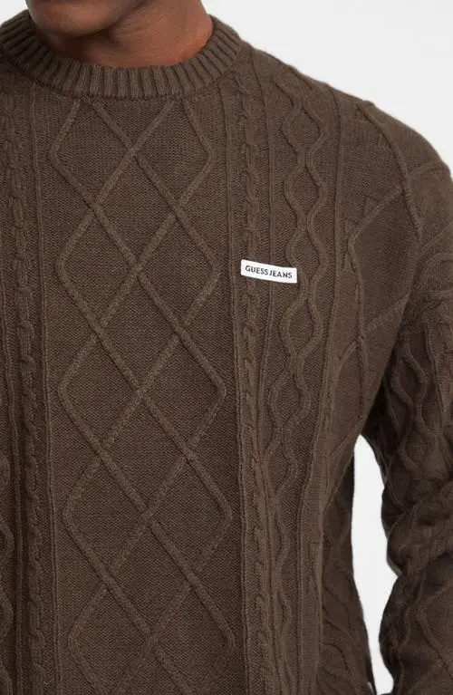 Guess Organic Cotton Blend Cable Knit Sweater - Dark Luxe Brown