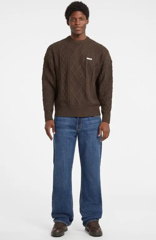Guess Organic Cotton Blend Cable Knit Sweater - Dark Luxe Brown