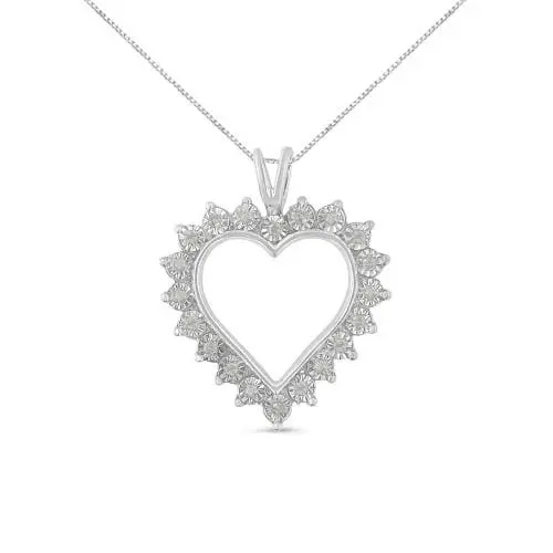 HAUS OF BRILLIANCE Silver 1/4 Cttw Diamond Heart Pendant Necklace - White