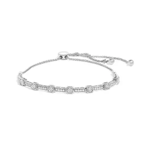 HAUS OF BRILLIANCE Silver 1/4 Cttw Diamond Bolo Bracelet - White